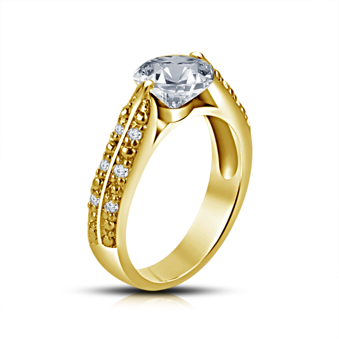 Alloy 14k Gold Plated White Cubic Zirconia Solitaire With Accents Ring alloy-14k-gold-plated-white-cubic-zirconia-solitaire-with-accents-ring